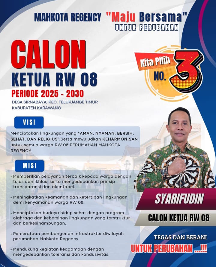 SYARIFUDIN MAJU SEBAGAI CALON KETUA RW 08 MAHKOTA REGENCY PERIODE 2025 ...